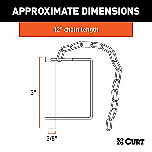 CURT 28001 Trailer Coupler Pin with 12-Inch Chain, 3/8-Inch Diameter x 2-3/4-Inch Long