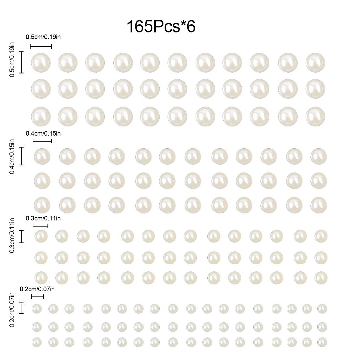 990 Pcs Self Adhesive Pearl Stickers, White Flat Back Pearls Sticker for Face Beauty Makeup Nail Art Cell Phone DIY Crafts Home Decor Scrapbooking Embellishments, 3mm/4mm/5mm/6mm