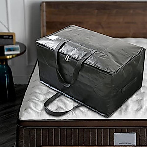 BLKDOTS Jumbo Size House-moving Storage Bags, Water-resistant with Strong Handles, Zip Closure, Black, Pack of 2