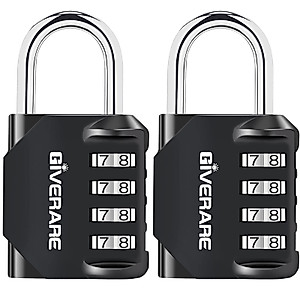 GIVERARE 2 Pack Combination Lock, 4-Digit Outdoor Waterproof Padlock, Keyless Resettable Zinc Alloy Locks for Gym, School, Employee Locker, Hasp, Fence, Storage, Chest, Gate, Cabinet, Toolbox