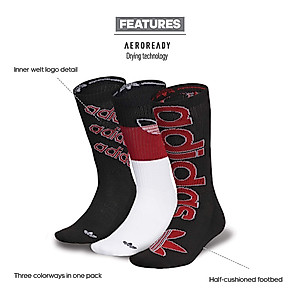 adidas Originals Mixed Graphics Cushioned Crew Socks (3-Pair), Black/Scarlet Red/White, Large