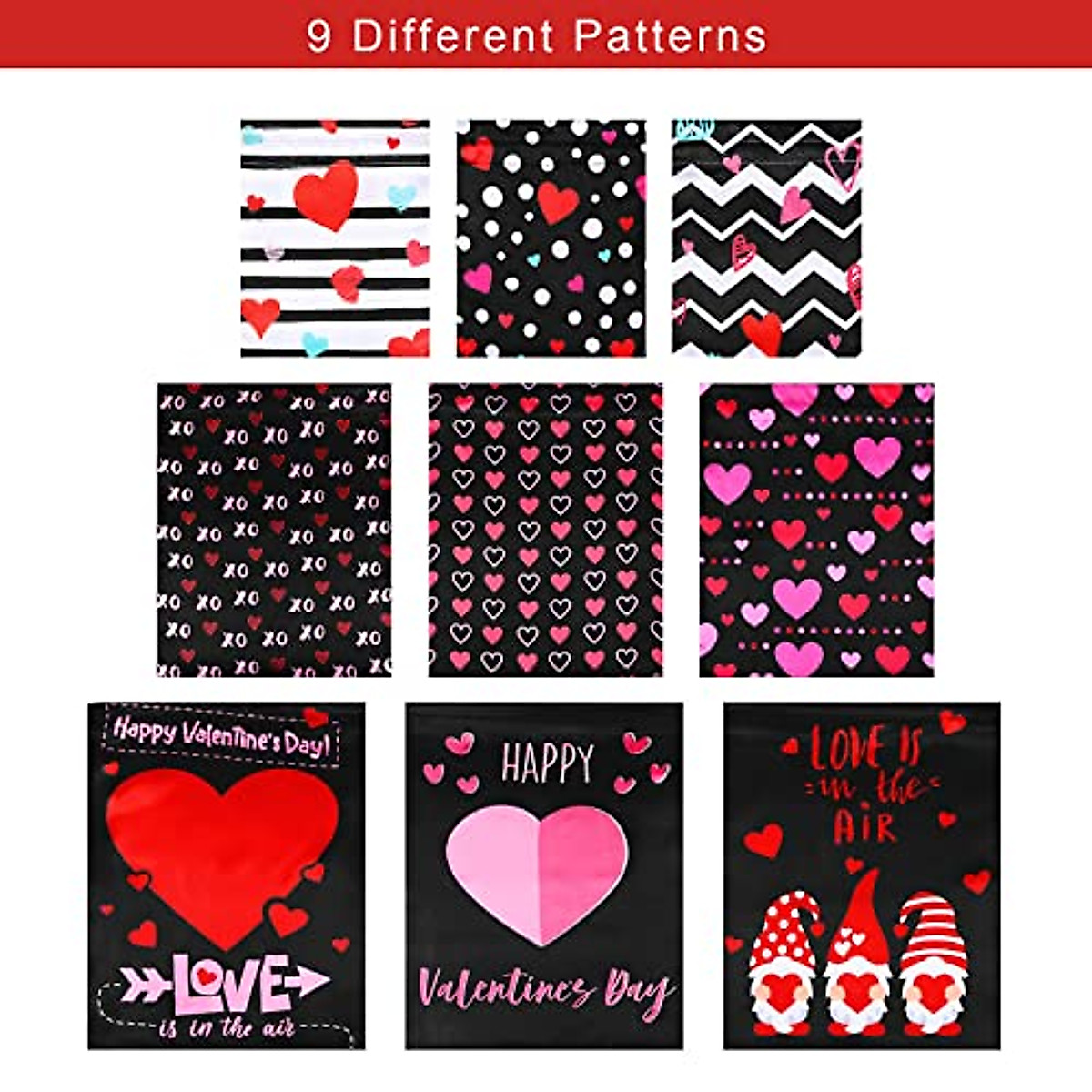 Fovths 9 Pieces Valentine Gift Bags Satin Valentine Gift Bags with Handles Assorted Size Reusable Gift Bag for Weddings, Valentines Day, Party Supplies