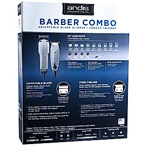 Andis Barber Combo-Powerful High-speed adjustable clipper blade & T-Outliner T-blade trimmer with fine teeth for dry shaving, outlining and fading With a BeauWis Blade Brush Included