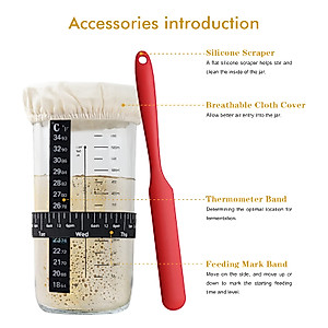 HKCDUUT Sourdough Starter Jar for Sourdough Bread Baking, Sourdough Starter Kit With Date Marked Feeding Band, Thermometer, Scraper, Sourdough Container Sewn Cloth Cover & Metal Lid (730ml/24Oz)