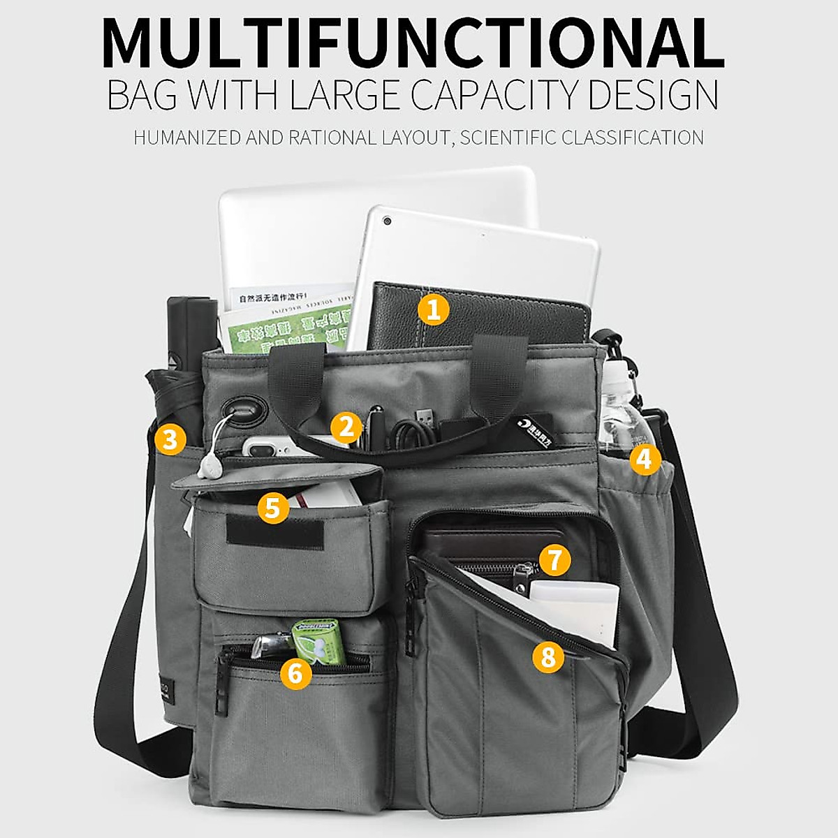 IX INOXTO Mens Messenger Bag Laptop Shoulder Bag Computer Work Office Bag Waterproof Briefcases for Travel Work (grey)