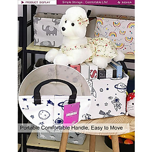 INGHUA Rectangular Storage Basket Fabric Organizer Bin for Toys,Books,Clothes,Gifts,Pets-Perfect for Home,Office,Nursery,Dorm,Shelf(Rec Spaceships)