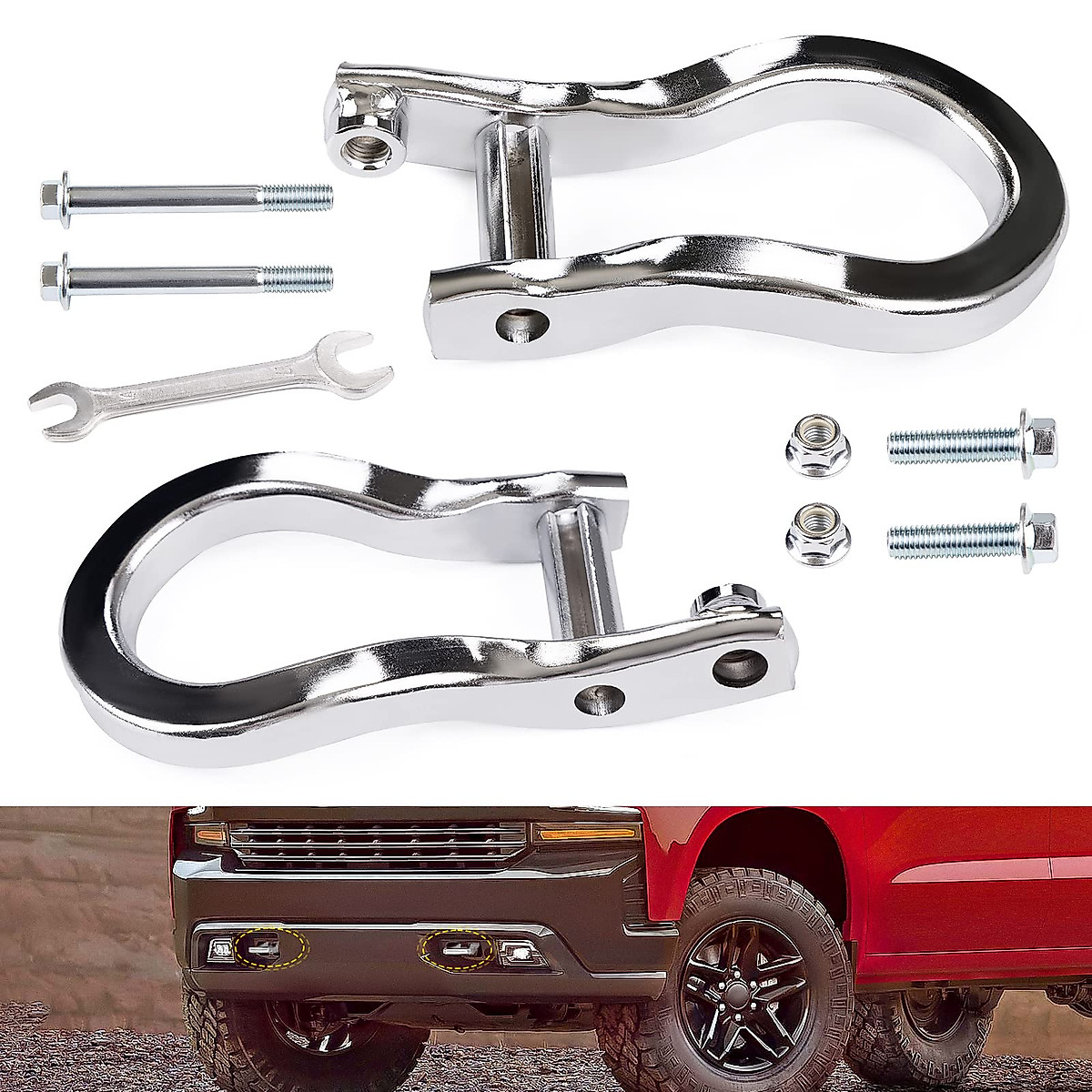 JDMON Compatible with Front Bumper Tow Hook Chevy Silverado 1500 Chevy Silverado 1500 2019 2020 2021 2022 Replaces 84195899 2Pcs (Silver)