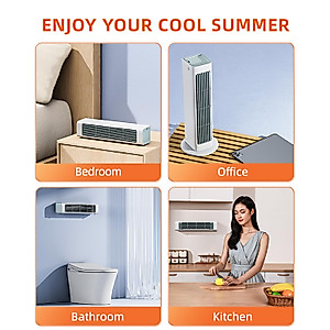 FrSara 12" Oscillating Small Tower Fan - Bladeless Desk Fan with Remote Control, 3000mHA USB C Small Office Fan with 3-Speed, Strong Wind Ultra Quiet Fan for Office, Bedroom, Home, Desktop, White