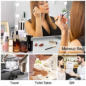 Travel Makeup Bags Cosmetic Organizer Bag: 3-Set Large Capacity Make up Bag - PU Leather Toiletry Bag for Women - Wide Open Portable Pouch with Divider & Handle