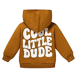 ZOELNIC Toddler baby boy clothes winter hoodie zipper sweatshirt tops COOL LITTLE DUDE letter printed long sleeve (Khaki, 12-18 Months)