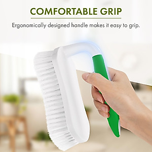 Amazer Scrub Brush Comfort Grip & Flexible Stiff Bristles Heavy Duty for Bathroom Shower Sink Carpet Floor - Pack of 2 (Green+Green)
