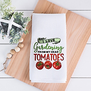 BDPWSS Funny Tomato Kitchen Towel Gardener Gift Plant Lover Dish Towel I Love Gardening from My Head Tomatoes Tea Towel (Gardening Tomatoes TW)