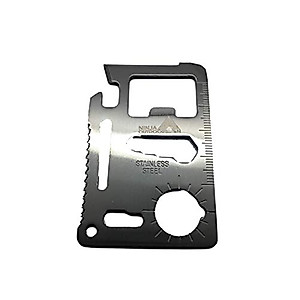 (5-Pack, Silver) Ninja Outdoorsman 11 in 1 Stainless Steel Credit Card Pocket Sized Survival Multi Functional Tool - Stocking Stuffers, Christmas Gifts Under 10 Dollars