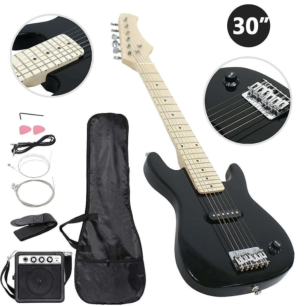 Epetlover 30 Inch Kids Electric Guitar, Complete Beginner Kits with 5W Amplifier, Picks, Gig Bag, Strap, Cable & Accessory Kit for Kids/Girls/Boys/Starters, Black