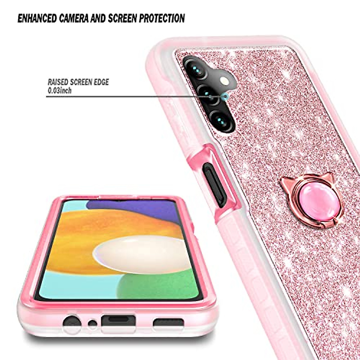 NGB Supremacy Galaxy A13 5G Case, Full Body Protection with [Built-in Screen Protector] Ring Holder/Wrist Strap, Slim Fit Shockproof Bumper Durable Cover for Samsung Galaxy A13 5G (Rose Gold)