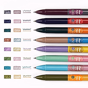 Writech Retractable Gel Ink Pens: Multi Colored 2 in 1 Colorful Click Pen Assorted Color 8ct Extra Fine Point Tip 0.5mm Journaling Smooth Writing Note Taking Coloring No Bleed & Smear & Smudge