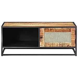 QJBSAVVA Coffee Table 35.4"x19.7"x13.8" Rough Mango Wood and Natural Cane,Entrance Table Tray Tables Center Table Low Table Suitable for Meeting Rooms, Reception Rooms, Offices