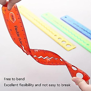 Color Flexible Ruler Soft Bendable Plastic Clear Rulers Shatterproof Safety Kids School Supplies for School and Office Circle Ruler
