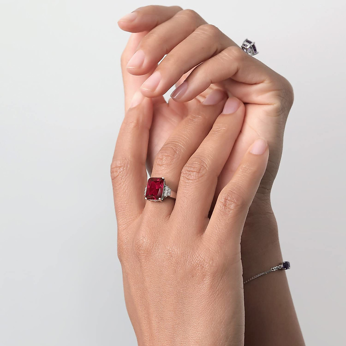 Gem Stone King 925 Sterling Silver Emerald Cut Gemstone Birthstone Engagement Ring | Emerald Cut 14X10MM | Wedding Anniversary Promise Ring For Women | Available In Size 5, 6, 7, 8, 9