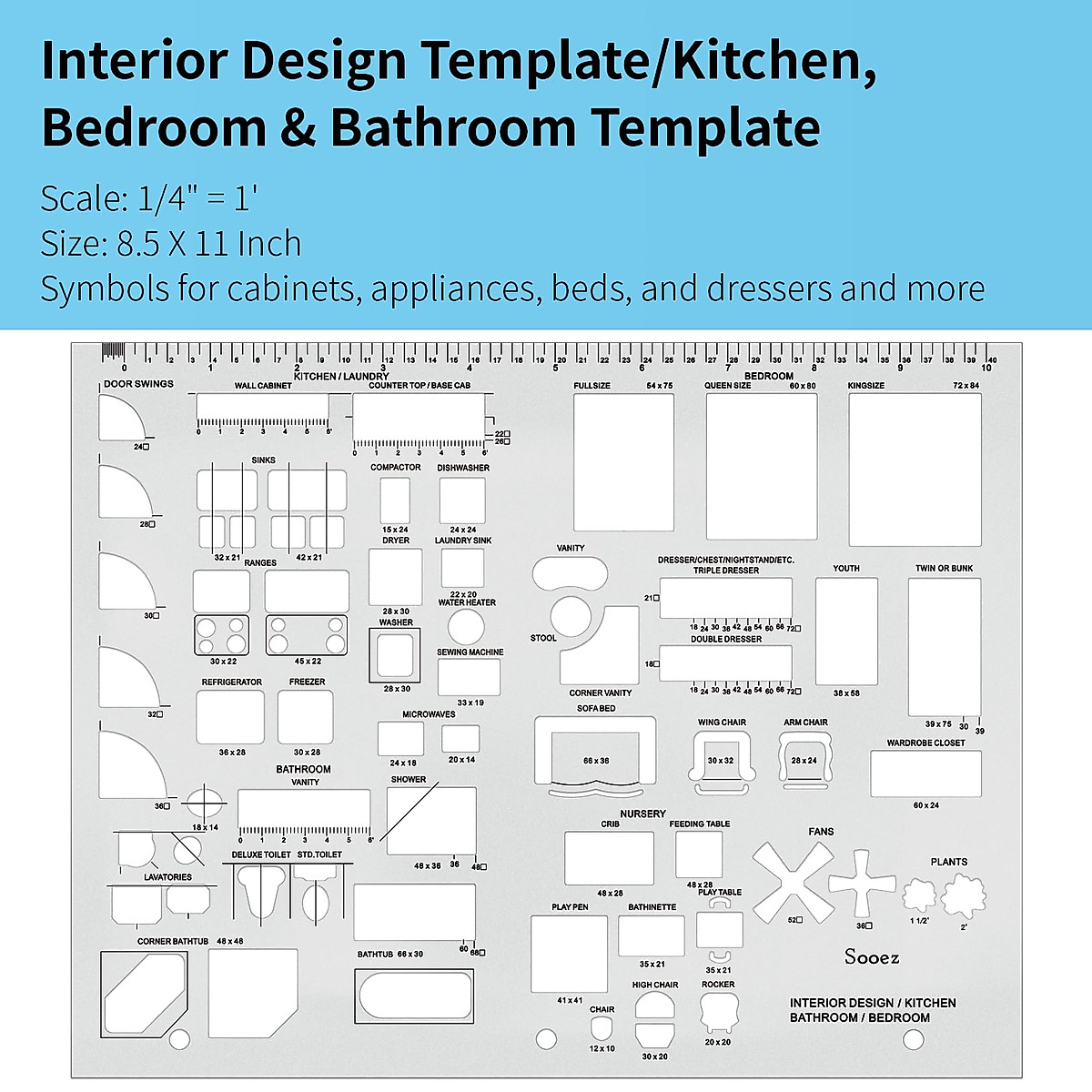 Sooez Architectural Templates, House Plan Template, Interior Design Template, Furniture Template, Drawing Template Kit, Drafting Tools and Supplies, Template Architecture Kit, Set of 3