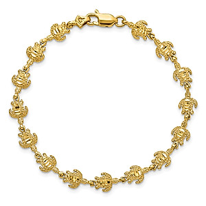 IceCarats 14K Yellow Gold Sea Turtle Chain Charm Bracelet