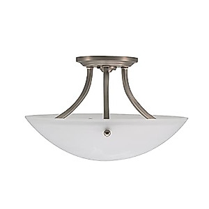 Noble Home 2-Light Contemporary Semi Flush Mount Light | Ceiling Mount Fixture with Alabaster Glass Shade | Hanging Lighting for Living Room, Bedroom, and Foyer, Satin Nickel