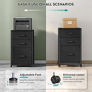 Raybee File Cabinets for Home Office 3 Drawer Rolling File Cabinet Small Filing Cabinets for Small Spaces Fabric Vertical Filing Cabinet fits A4, Legal, Letter Size, 16.9" D*15.6" W*26.6" H Grey