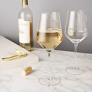 Viski Raye Angled Crystal Chardonnay Wine Glasses Set of 2, No-Lead Premium Crystal Clear Glass, Modern Stemmed, Flat Bottom White Wine Gift Set, 13oz