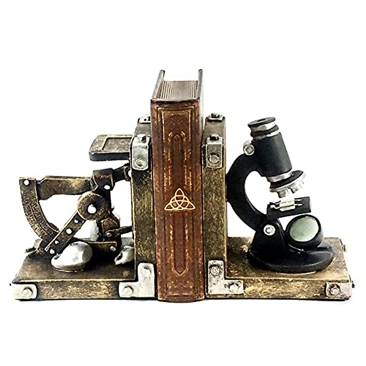 Bellaa 22731 Decorative Bookend Home Decor Scientist Book Ends Support Bookshelves Science Gift Heavy Duty Non Skid Gold 6 Inches