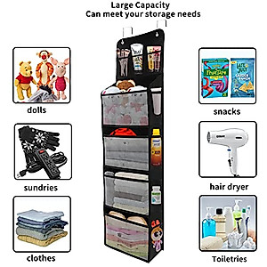 Boczif Over Door Hanging Organizer, 5-Shelf Wall Mount Storage with 4 Large Pocket and Mesh Clear Window, Anti Tilt Behind Door Organizer for Bathroom, Pantry, Closet, Dorm, Toys, Kitchen, Cosmetics