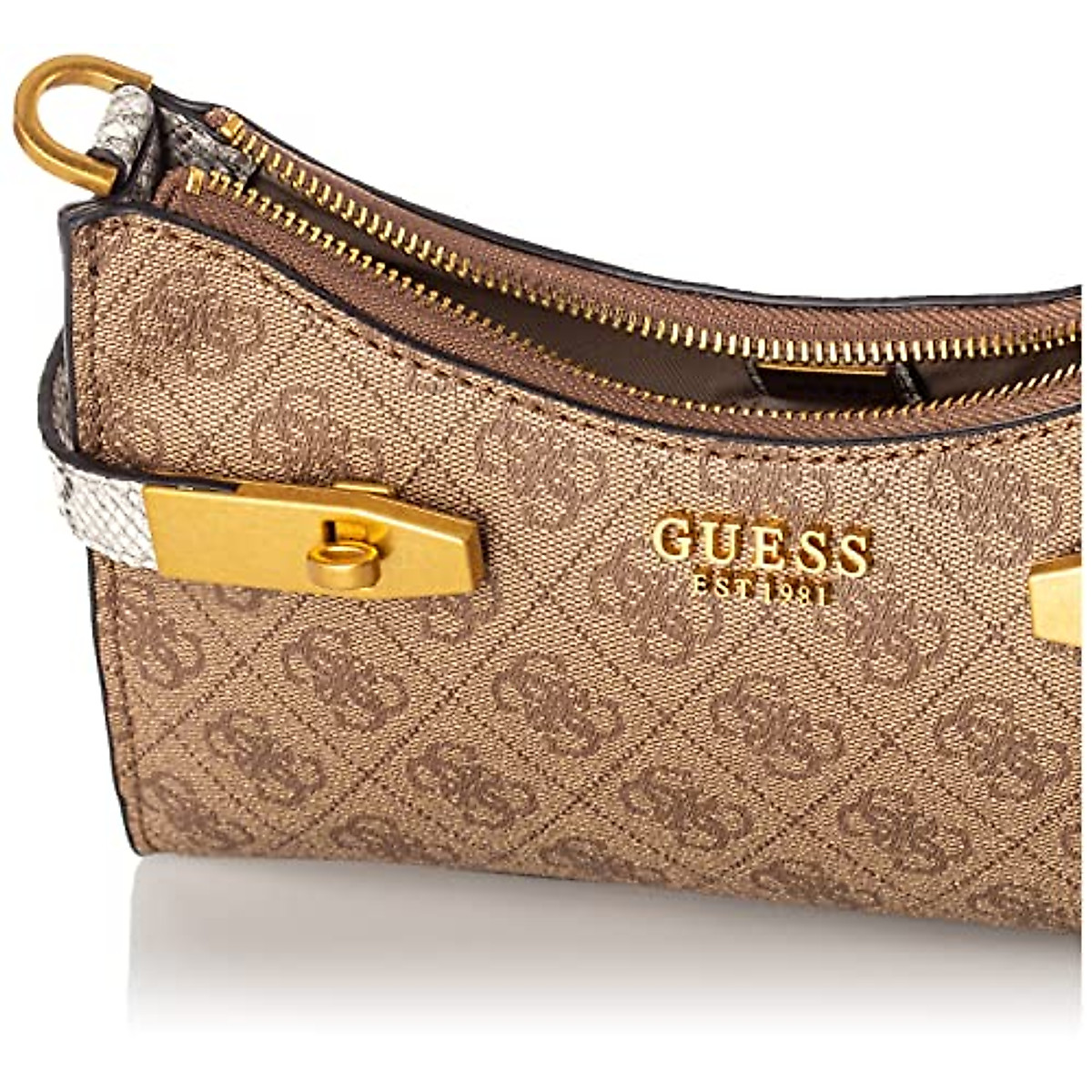 GUESS womens Zadie Logo Top Zip Shoulder Bag, Latte Logo Python, one size US