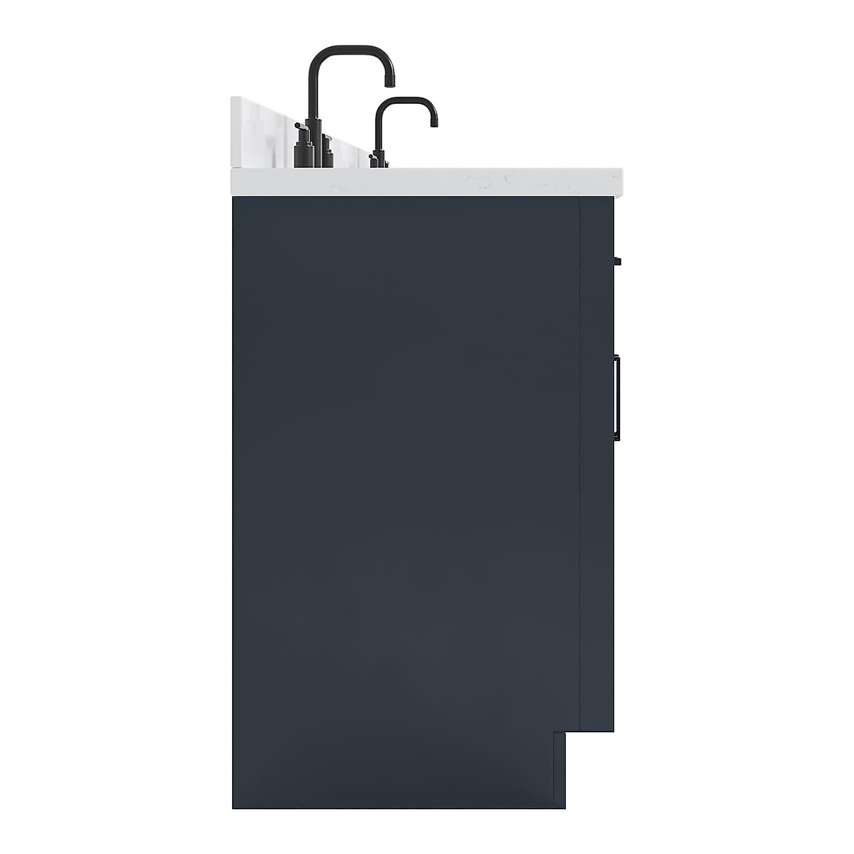 ARIEL Hepburn 72" Midnight Blue Double Vanity, 1.5" Edge Carrara Quartz Countertop & Splash, Rectangular Sinks, 4 Soft Closing Doors, 6 Full Extension Dovetail Drawers, Toe Kick, Matte Black