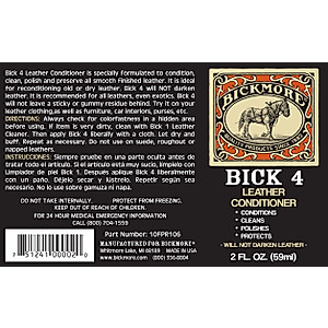 Bick 4 Leather Conditioner and Leather Cleaner 2 oz - Will Not Darken Leather - Safe For All Colors of Leather Apparel, Furniture, Jackets, Shoes, Auto Interiors, Bags & All Other Leather Accessories