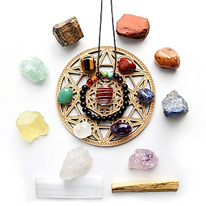 Crystals and Healing Stones, Healing Crystals for Beginners Set Gifts for Mothers Day, Include 7 Chakra Stones, 7 Tumbled Stones, Bracelet, Necklace, Selenite, Palo Santo for Positive Energy