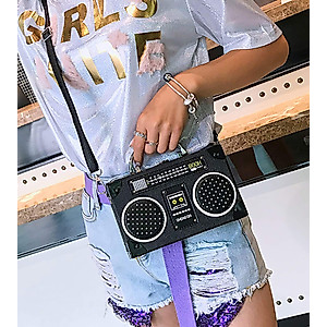 QZUnique Tape Shaped Shoulder Bag Radio Recorder PU Crossbody Bag Women's Retro Evening Bag Handbag Clutch Purse