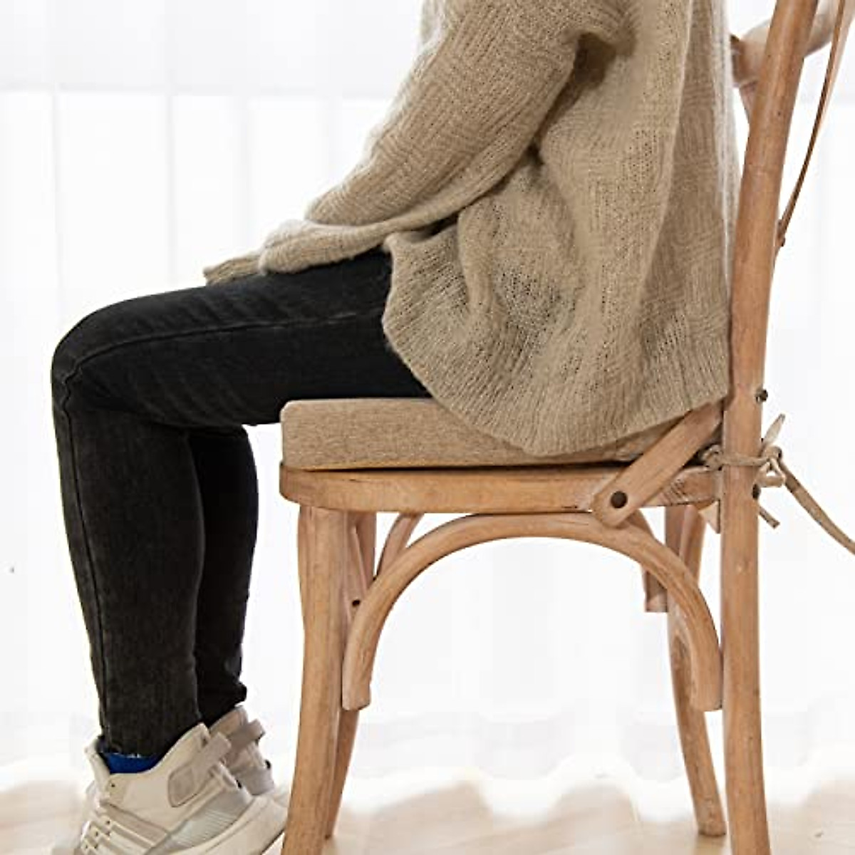 Eiury Kitchen Chair Cushion - 17"x16.5" Indoor Chair Pad with Ties for Dining Chairs - Non-Slip U-Shaped Rubber Back - Machine Washable Seat Cover - Beige