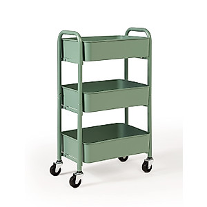 SunnyPoint 3-Tier Delicate Compact Rolling Metal Storage Organizer - Mobile Utility Cart Kitchen/Under Desk Cart with Caster Wheels (Turq, Compact (15.5" X 26.8" X 10.27"))
