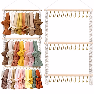 POVETIRE Baby Headband Holder, Hair Bows and Accessories Storage Organizer, Wall Hanging Decor for Nursery Toddler Girls Room (Beige-2)