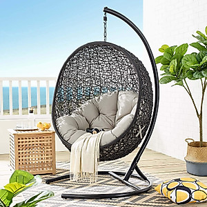 Modway EEI-739-BEI-SET Encase Wicker Rattan Outdoor Patio Porch Lounge Egg, Swing Chair with Stand, Beige