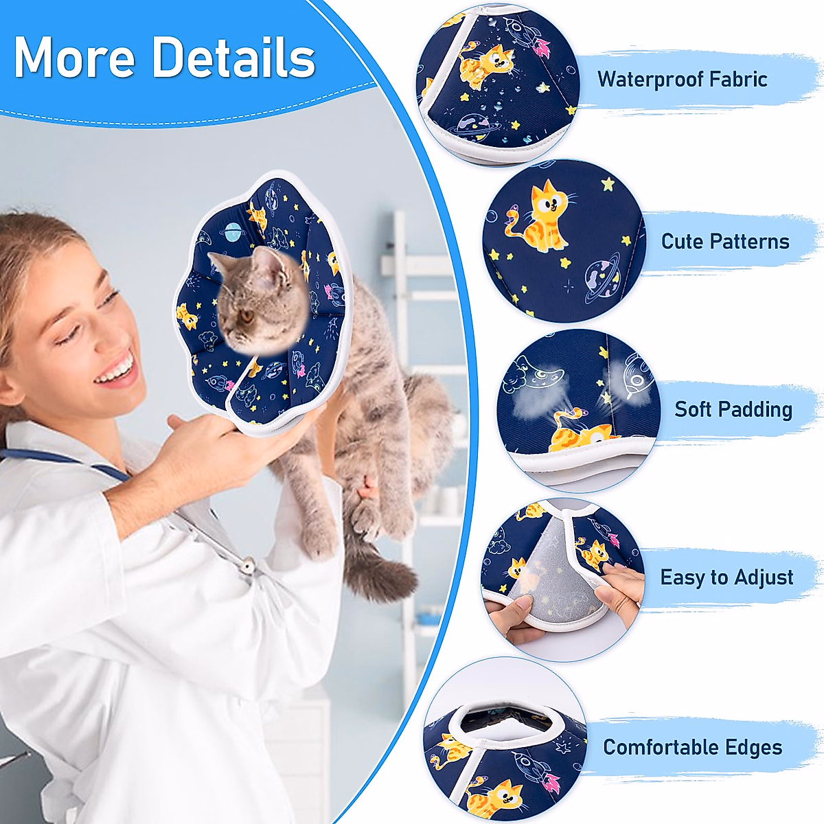 Cat Cone Collar Soft Cone for Cats Cat Recovery Collar, Adjustable Pet Cone Cat Cones to Stop Licking Wounds, Anti Scratch Cat Spray Elizabethan Collar Cone for Cats Kitten Cat E Collar After Surgery