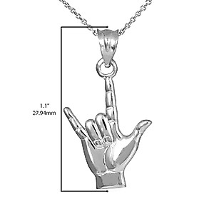 .925 Sterling Silver I Love You American Sign Language ASL Hand Sign Charm Pendant Necklace - 16"
