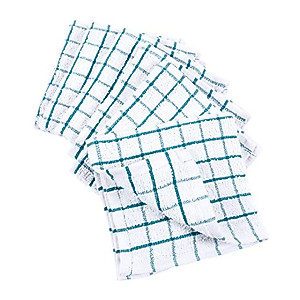KAF Home Pantry 100% Cotton Checkered Grid Dish Cloths | Set of 6, 12 x 12 Inches | Absorbent and Machine Washable | Perfect for Cleaning Counters, and Any Household Spills (Teal)
