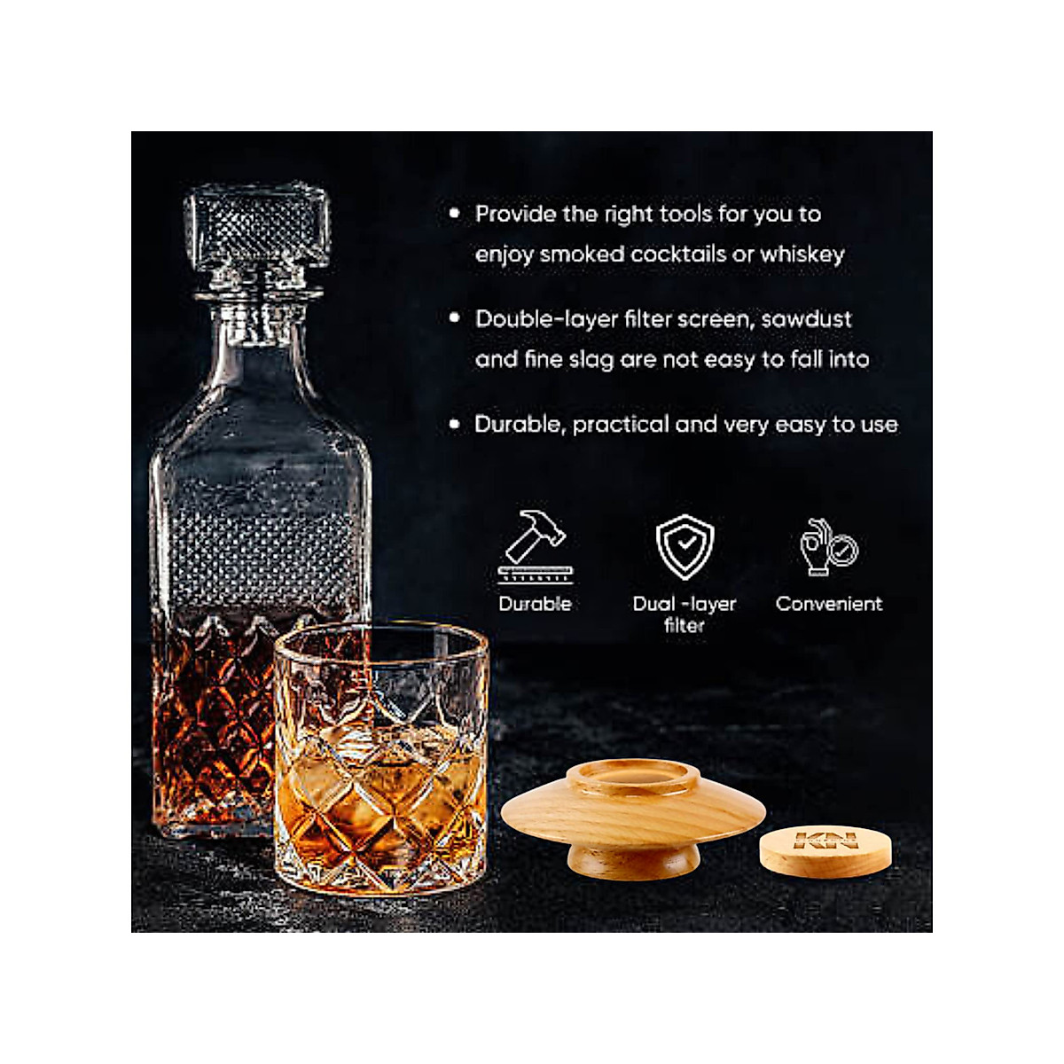 Kinnedine | Cocktail Smoker with Torch, Premium Quality Whiskey Gifts for Men, Best for Bourbon Whisky, Six Flavor Wood Chips for Infusing Cocktails, Wine, Whiskey, Cheese, Salad, and Meat. Cleaning Kit Included for Easy Clean Up. (No Butane)