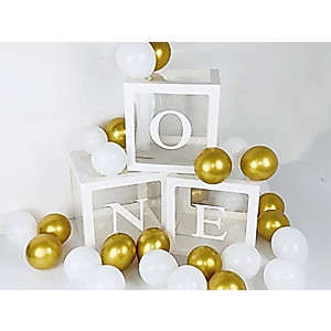 First Birthday Decorations for Boy Girls– ONE Balloon Boxes with 30 PCs metal gold balloon, white balloon for baby Party Decorations