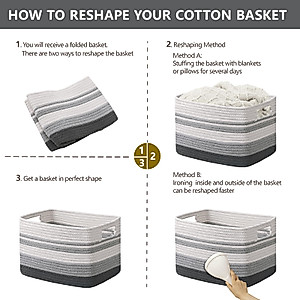 UBBCARE 3 Packs Storage Basket, Cotton Rope Baskets for Organizing Toys, Clothes, Woven Basket Bin for Shelves, Laundry Room, Bedroom, Nursery, and Living Room - Black & Brown Basket