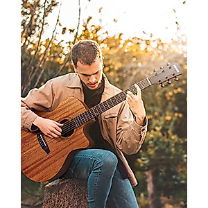 Donner Acoustic Guitar Beginner Full Size 41 Inch Soild Mahogany Top Cutaway Grand Auditorium Adult Starter Bundle Kit with Gig Bag Strap Tuner Capo Pickguard String 4 Picks Cloth Right Hand BLACK