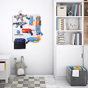IneVibe Nerf Display Wall Organizer - Wooden Pegboard Storage Holder for Mounting Nerf Guns & Gel Blasters, 4 Piece Rack W/Bag for Darts