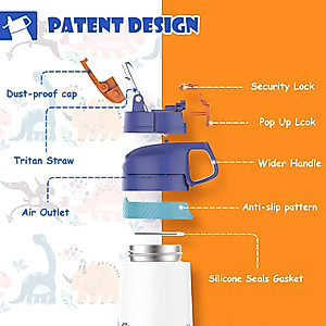 FEIJIAN Kids Insulated Water Bottle With Straw Lid 14oz, Leak-Proof BPA-FREE Metal Drink Flask, Double Wall Vacuum Stainless Steel Cup