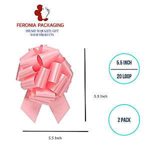 Feronia Packaging 2 Pieces Pull Bow for Gift Wrapping Gift Bows Pull Bow With Ribbon for Wedding Gift Baskets, 5.5 Inch 20 Loop (Light Pink)