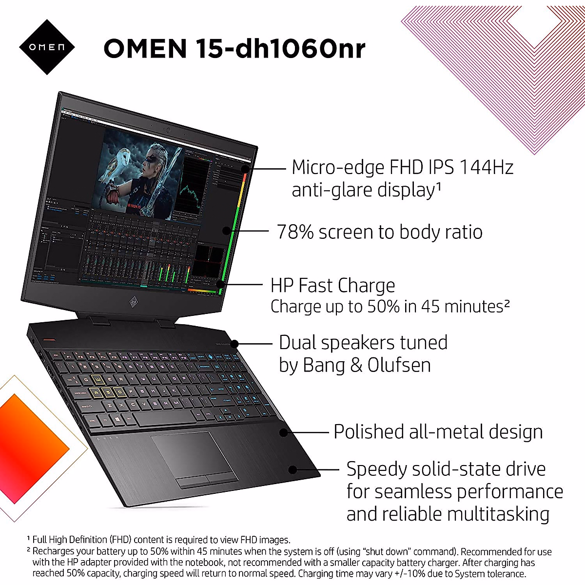 HP OMEN New 15 Gaming Laptop, 15.6" Full HD, Intel Core i7-10750H, NVIDIA GeForce RTX 2070 with Max-Q (8 GB), 16 GB DDR4 RAM, 1TB 7200 RPM SATA Hard Drive and 512 GB SSD Storage, RGB Keyboard